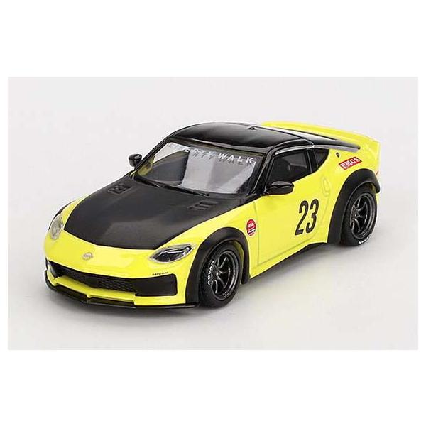 在庫状況：お取り寄せ/2025年08月 発売/※画像はイメージです。実際の商品とは異なる場合がございます。MINI−GT 1/64 Nissan Z LB★NATION WORKS イカズチイエロー(左ハンドル) です。