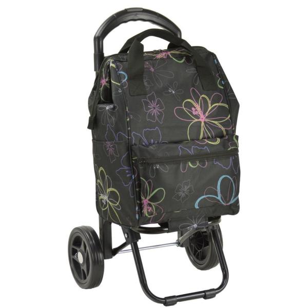 在庫状況：お取り寄せ/5日〜7日で出荷/◆黒を基調にした生地にお花やベジタブルのパターン柄を合わせた、VALENTINO VISCANIのエレガントな保冷ショッピングカート(2本手口枠タイプ)が発売。/[BF0169781A2D]