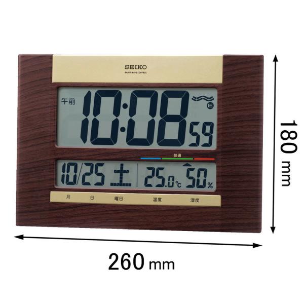 在庫状況：在庫僅少/※時計に組み込まれている電池は動作確認用のモニター用電池です。◆木目模様で高級感のある、薄型設計の掛置兼用クロック。◆温湿度表示に加え、快適度表示が健康管理を応援します。◆サイズ：180×260×22mm(H×W×D)◆...