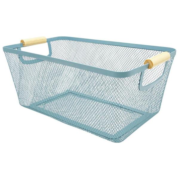 在庫状況：お取り寄せ/5日〜7日で出荷/※こちらの販売ページはバスケット、ライトブルーとなります◆たくさん入るスクエアタイプ◆アイアンメッシュがちょうどいい◆ぬくもりのあるウッドハンドル/[LINIEWHMIBL1A2C]