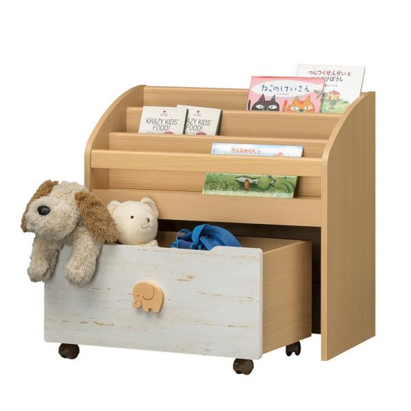 在庫状況：お取り寄せ/7日〜10日で出荷/※受注生産につきご注文後約3週間程度頂きます。◆大容量収納BOX付きの絵本ラック◆収納BOXはキャスター付で出し入れラクラク!・サイズ(約)：幅733×奥行391×高さ696mm/[75560アテツク]