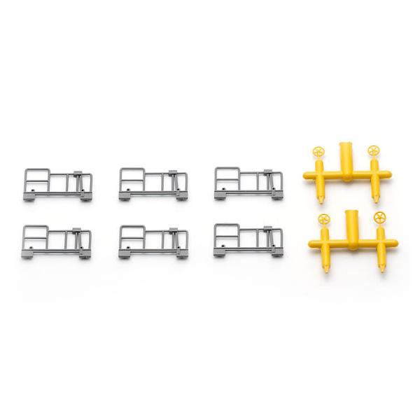 在庫状況：お取り寄せ/お届け：約1ヶ月/2023年02月 発売/※画像はイメージです。実際の商品とは異なる場合がございます。トミックスの分売パーツ、コキ107部品A(手すり・グレー・6個入、ハンドル・4個入)です。