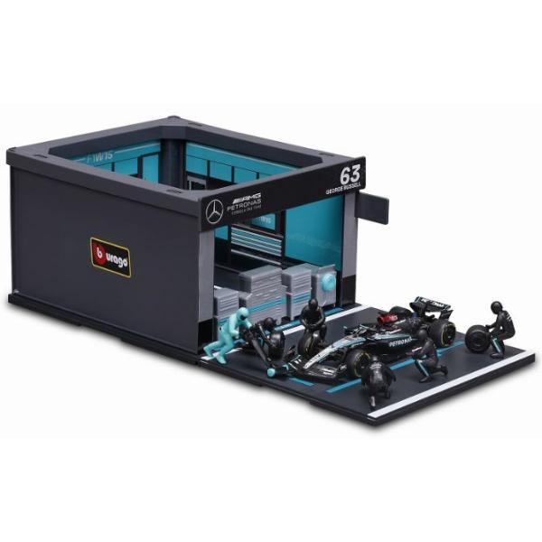 在庫状況：お取り寄せ/2026年02月 発売/※画像はイメージです。実際の商品とは異なる場合がございます。ブラゴ 1/43 メルセデス-AMG ペトロナス F1チーム PIT PASS セット W15 No63(クルー×6pcsパドックガレ...