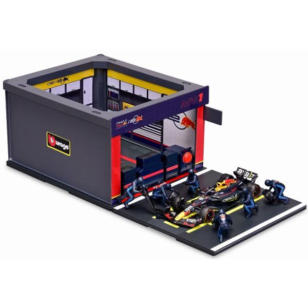 在庫状況：お取り寄せ/2026年02月 発売/※画像はイメージです。実際の商品とは異なる場合がございます。ブラゴ 1/43 オラクル レッドブル レーシング PIT PASS セット RB20 No1(クルー×6pcsパドックガレージ) で...