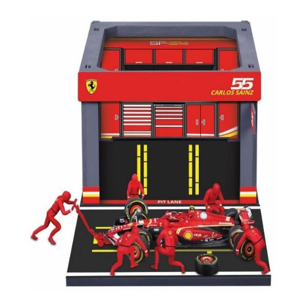 在庫状況：お取り寄せ/2026年02月 発売/※画像はイメージです。実際の商品とは異なる場合がございます。ブラゴ 1/43 フェラーリ PIT PASSセット SF-24 No55(クルー×6pcsパドックガレージ) です。ドライバー：C....