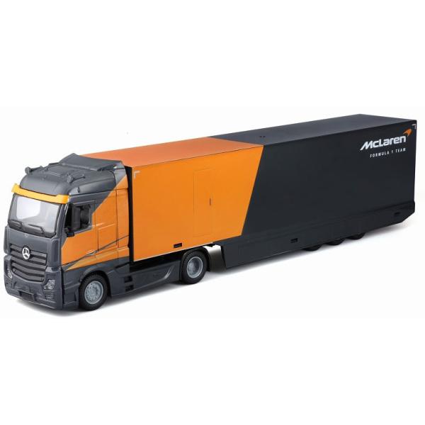 在庫状況：お取り寄せ/2026年02月 発売/※画像はイメージです。実際の商品とは異なる場合がございます。ブラゴ 1/43 メルセデス ベンツ アクトロス キャブ ＆トレーラー マクラーレン MCL38 No4 です。ドライバー：L.ノリス
