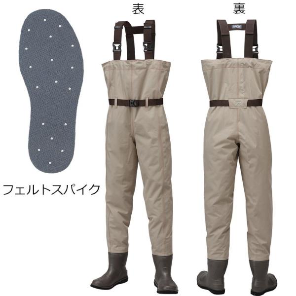 在庫状況：お取り寄せ/2023年05月 発売/※縫製品のため、サイズや自重は誤差がございます。◆深場や波しぶきも安心なチェストウェダー。◆ショート丈のブーツにテフロン撥水加工を施した生地を使用。◆ベルトにはブラツキを抑える肩ベルトカンと軽量...