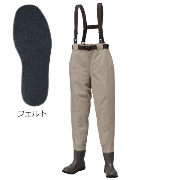 在庫状況：在庫僅少/2023年05月 発売/※縫製品のため、サイズや自重は誤差がございます。◆使い勝手の良い腰までのウエストウェダー。◆ショート丈のブーツにテフロン撥水加工を施した生地を使用。◆ベルトにはブラツキを抑える肩ベルトカンと軽量・...