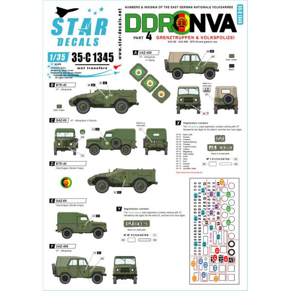 在庫状況：お取り寄せ/2022年11月 発売/※画像はイメージです。実際の商品とは異なる場合がございます。STAR DECALS 1/35 現用 東ドイツ国家人民軍#4 国境警備隊と人民警察 GAZ-69 UAZ-469 BTR-40 デカ...