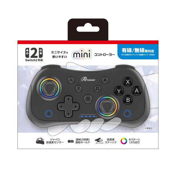 在庫状況：在庫僅少/2026年03月 発売/Switch・Switch2 に対応した有線・無線対応のミニコントローラー！連射・連射ホールドやジャイロ・加速度センサー・RGB 点灯搭載で多機能！