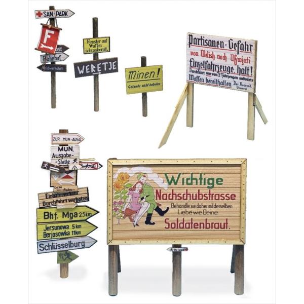 在庫状況：お取り寄せ/2024年04月 発売/※画像はイメージです。実際の商品とは異なる場合がございます。アスナロウモデル 1/35　ドイツロードサイン セット東部戦線(1)レニングラード です。