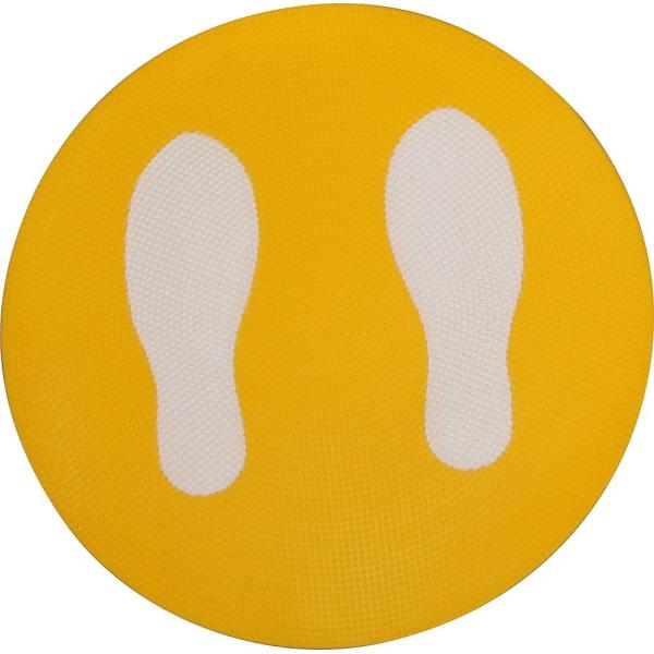 在庫状況：お取り寄せ/3日〜8日で出荷◆/※足形は使用しているうちに色が薄くなります。※画像はイメージです。※この商品は 足形マーク付プレート 5枚組(黄) です。◆廊下や人が密集する場所に足形マークで3密対策。◆設置するだけでソーシャルデ...