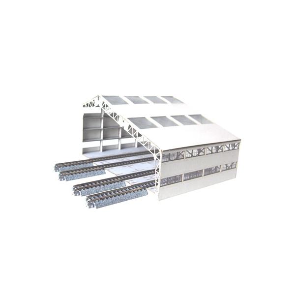 在庫状況：お取り寄せ/お届け：1〜2ヶ月/2023年12月 発売/※画像は完成イメージです。本製品は組み立て式のペーパーキットです。※商品に線路は付属していませんアドバンスのNゲージ用ストラクチャー、車庫増結キットK(複線間隔33mm)です。