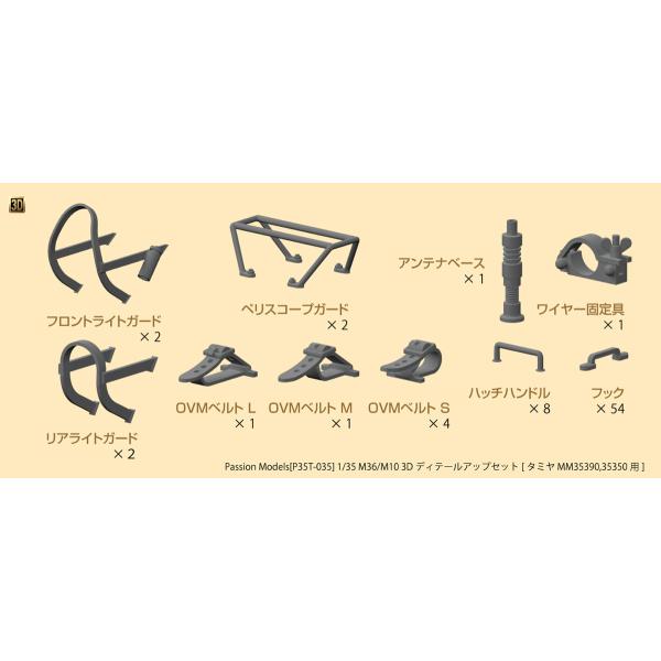 在庫状況：お取り寄せ/◆2025年10月 発売/※画像はイメージです。実際の商品とは異なる場合がございます。パッションモデルズ 1/35 M36/M10 3Dディテールアップセット[タミヤMM35390/35350用] です。