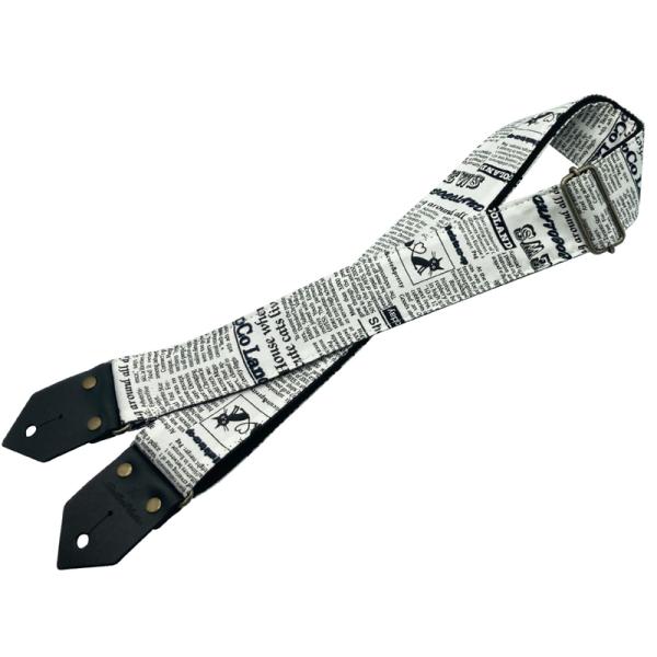 在庫状況：お取り寄せ/◆英字新聞柄の(ニュースペーパー)◆ストラップエンド部分には本革(ブラック)を採用、バックルを含めた金属類は、高級感とステージでの反射を考慮したアンティック調◆チラリと覗くネコもポイントです◆カラー：ホワイト/[ESP...