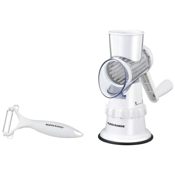 在庫状況：在庫あり/この商品は大根おろしなどの細かなすりおろしはできません。◆3つの替え刃で料理に合わせて素材をカット◆全てステンレス製すりおろし、スライス、千切り◆レバーを回すだけで手を汚さず調理/[KSA3クレバ]