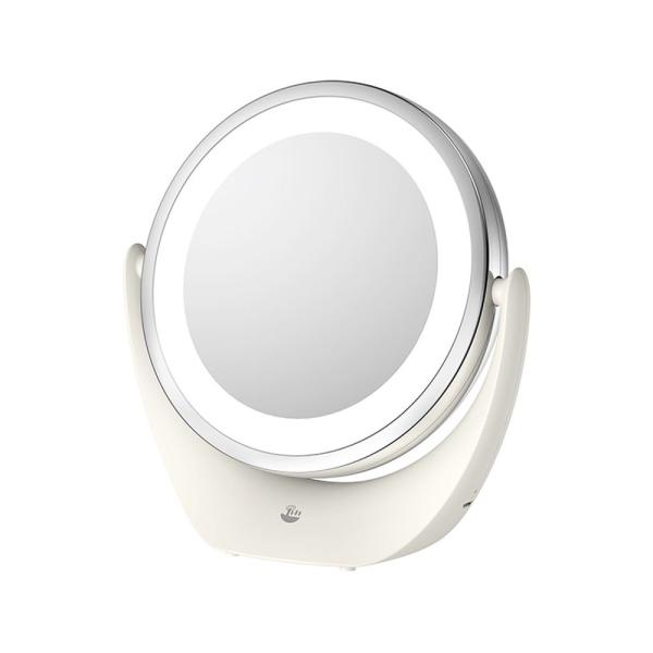 在庫状況：お取り寄せ/※アダプターは付属しておりません。◆5倍拡大鏡付の両面ミラー◆顔を均一に照らすリングライト◆USBケーブルで楽々充電/[TB1276WH]