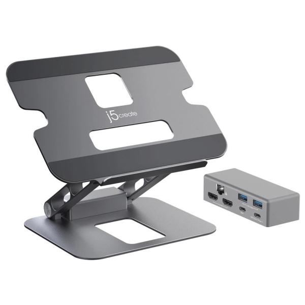 在庫状況：お取り寄せ/2022年09月 発売/◆最大16インチのサイズに対応した無段階調整できるノートPCスタンドに、USBドッキングステーションを固定した一体型のスタンドです。◆周辺機器の接続を全てスタンド背面に纏められるため配線もスッキ...