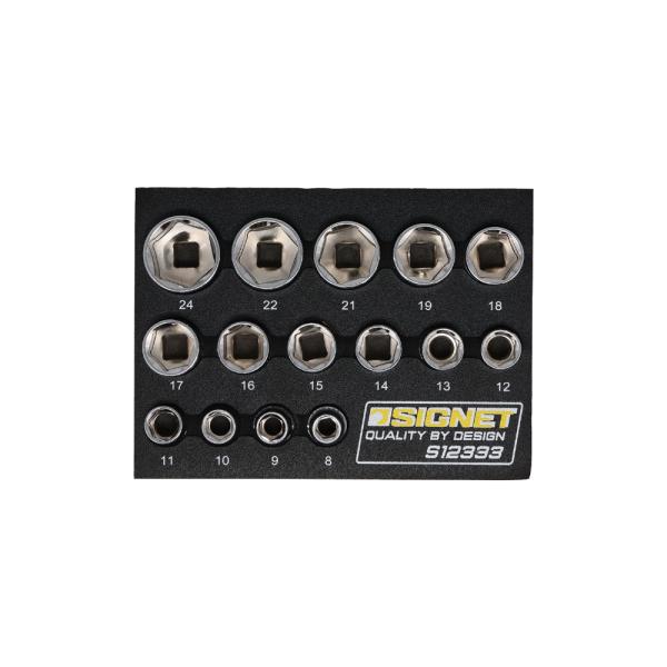 在庫状況：お取り寄せ/3日〜5日で出荷/◆ミラー仕上げのメッキが美しいスタンダードソケットセット◆ボルト・ナットを傷めにくい面接触タイプ◆六角タイプです/[12333SIGNET]