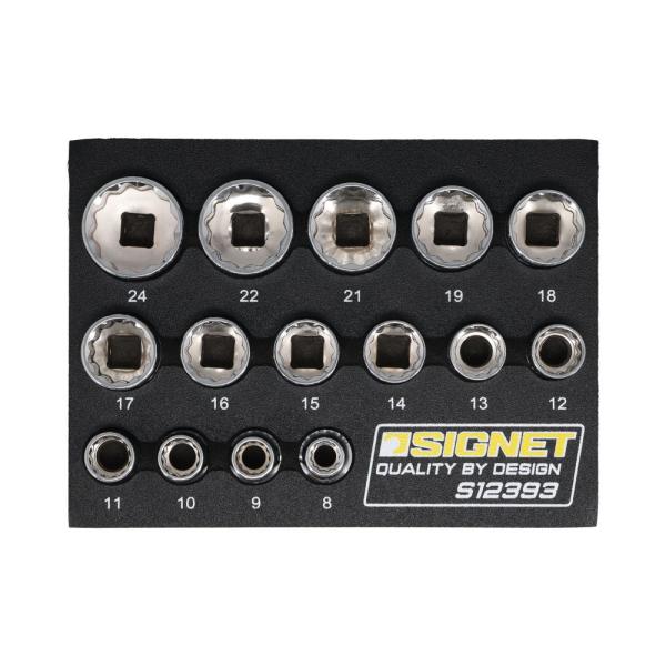 在庫状況：お取り寄せ/3日〜5日で出荷/◆ミラー仕上げのメッキが美しいスタンダードソケットセット◆ボルト・ナットを傷めにくい面接触タイプ◆十二角タイプです/[12393SIGNET]