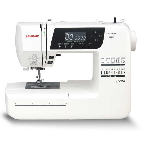 在庫状況：お取り寄せ/◆プログラム自動糸切り機能付コンピューターミシン◆大きく見やすいLCD スクリーン◆豊富なステッチ・カマの種類：水平全回転カマ・ボタンホール：有(3種)・フットコントローラー：別売/[JN960ジヤノメ]