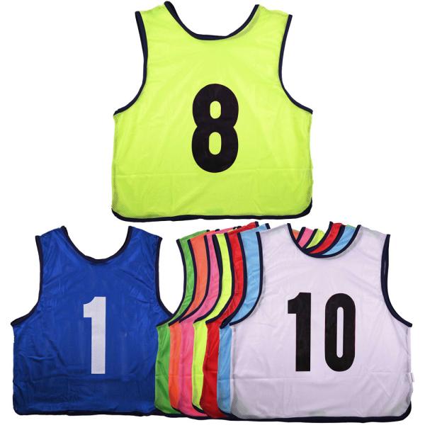 在庫状況：お取り寄せ/※集合画像を使用しておりますが、こちらの商品はカラー・緑(No.1〜10の10枚組)です。◆視認性がいいエバニューのビブス 【ジュニアサイズ】◆単色　1〜10の10枚組◆両面プリント/[EKB403500エバニユ]