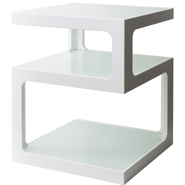 在庫状況：お取り寄せ/お届け：5月上旬以降/◆四角いキューブ型をくり抜いたようなスタイリッシュなガラス天板と木製フレームのサイドテーブル。◆ソファやベッドサイドでちょっとした物を置くのに最適。・組立：お客様組み立て/[ST403WH]