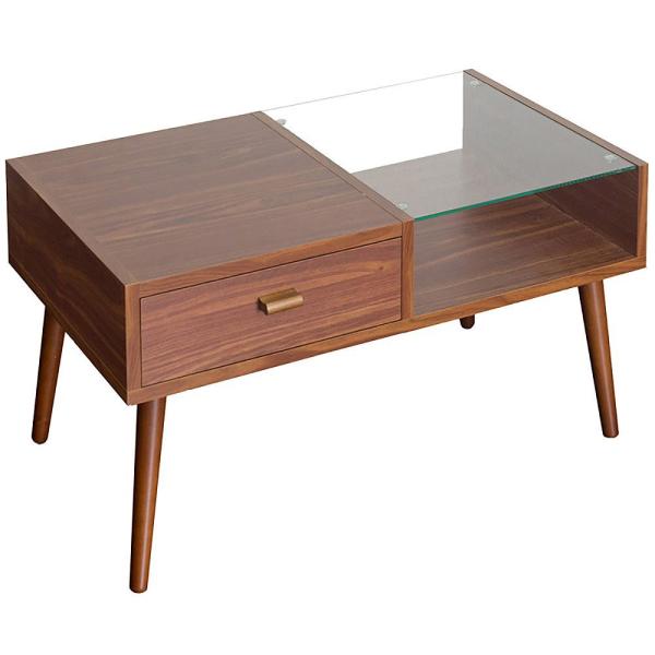 在庫状況：お取り寄せ/7日〜10日で出荷/◆リビングにある魅せたいもの、隠したいものの両方が収納できる便利なセンターテーブル。◆半分がキレイなガラス天板+お気に入りの雑貨を魅せる収納スペース、もう半分は木製天板+引き出しとなっております。・...