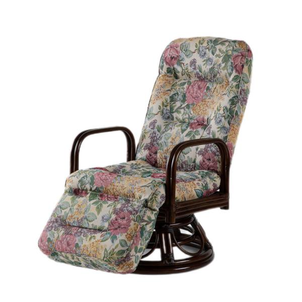 在庫状況：お取り寄せ/お届け：7月以降/※画像はイメージです。◆ラタンフット付 リクライニング座椅子ハイ 花柄生地/[OTK623FLOVITAS]