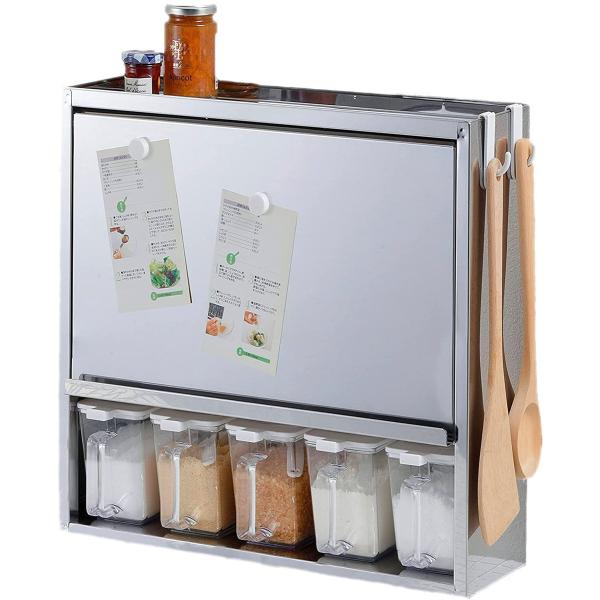 在庫状況：お取り寄せ/※調味料ポット以外の小物は付属しません。◆フルオープンで固定され、片手でもスムーズに取り出せるフラップ式扉を採用。◆奥行は約15cmでとってもスリム!広々とした作業スペースを確保できます。◆フチ付き天板を採用し、ラック...