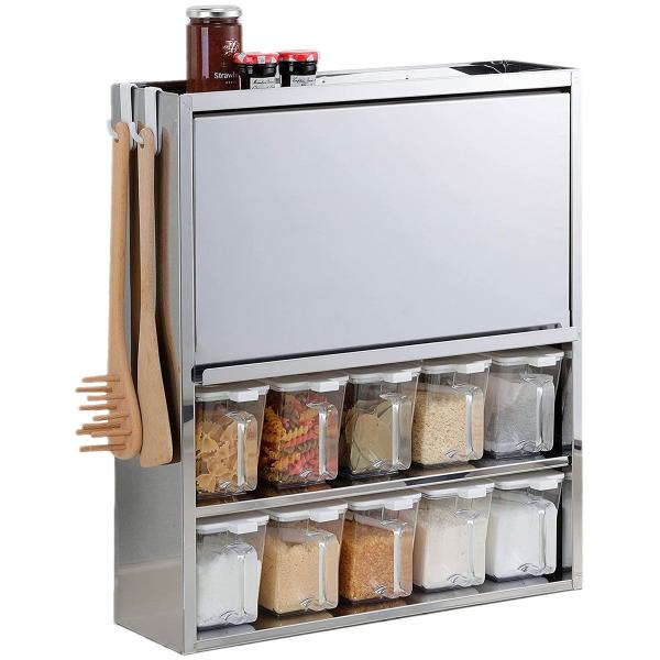 在庫状況：お取り寄せ/※調味料ポット以外の小物は付属しません。◆フルオープンで固定され、片手でもスムーズに取り出せるフラップ式扉を採用。◆奥行は約15cmでとってもスリム!広々とした作業スペースを確保できます。◆フチ付き天板を採用し、ラック...