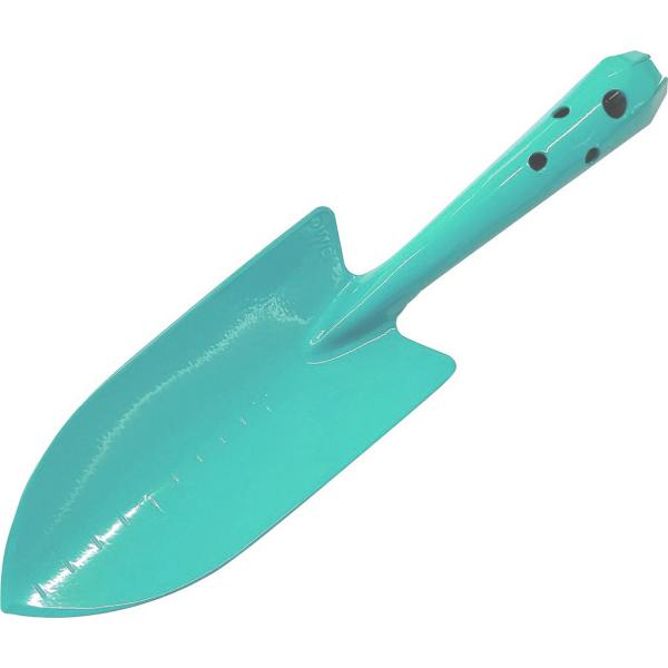 在庫状況：お取り寄せ/3日〜4日で出荷/◆オールスチール製のカラー移植コテ。◆球根の植え付け深さが解る目盛付。◆握り部の裏面に補強板を入れているので丈夫です。/[OWL500BL]