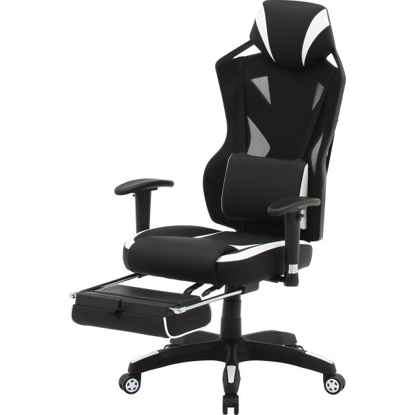 在庫状況：お取り寄せ/お届け：6月上旬以降/◆通気性バツグン!フットレスト付きゲーミングチェア◆リラックスタイムに嬉しい(130度リクライニング)。◆足をゆったり伸ばせるフットレスト付き。格納式なので、使わない時も邪魔になりません。/[19...