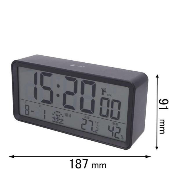 在庫状況：お取り寄せ/※電池は付属しておりません。◆温度や湿度までわかる! 電波式デジタル置時計◆サイズ：91×187×50mm(H×W×D)◆バックライト　◆カレンダー表示　◆温度表示、湿度表示　◆アラーム付き