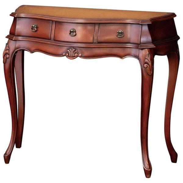 在庫状況：お取り寄せ/7日〜10日で出荷/【お客様組立】●天板は高級感のあるレザー調の特殊な仕上げ●ネコ脚、手彫り仕上げ、引出内部の底はフェルト貼りなど、細部にまで工夫を凝らしております◆サイズ(約)：幅90×奥行41×高さ77cm ◆引出...