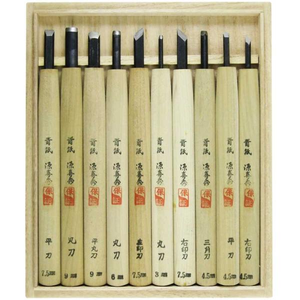 在庫状況：お取り寄せ/お届け：約1週間/◆木材、竹の彫刻などの細工、プラスチックの細工に。◆美術図工、教師用、趣味の版画、年賀状彫り、木彫りなどに。・セット内容…　右印刀4.5mm、右印刀7.5mm、左印刀7.5mm、平刀4.5mm、平刀7...
