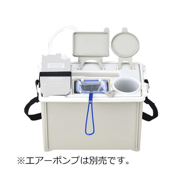 在庫状況：お取り寄せ/※エアーポンプは別売です。◆手返し良くエサの交換が可能な軽量コンパクト設計。◆エアーポンプは上部・側面どちらからでもセットが可能。・サイズ：300×190×200mm/[イキエサBAGシヨウ]