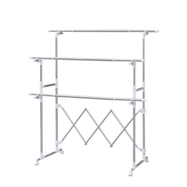 在庫状況：お取り寄せ/お届け：約2週間/※画像はイメージです。◆干す量やスペースに合わせて、幅も高さも調節可能な大型伸縮タイプの室内物干しです。◆大容量の洗濯物やバスタオル、布団も干せます。◆竿を延ばし、ワンピースやズボンなどの長物も干せま...