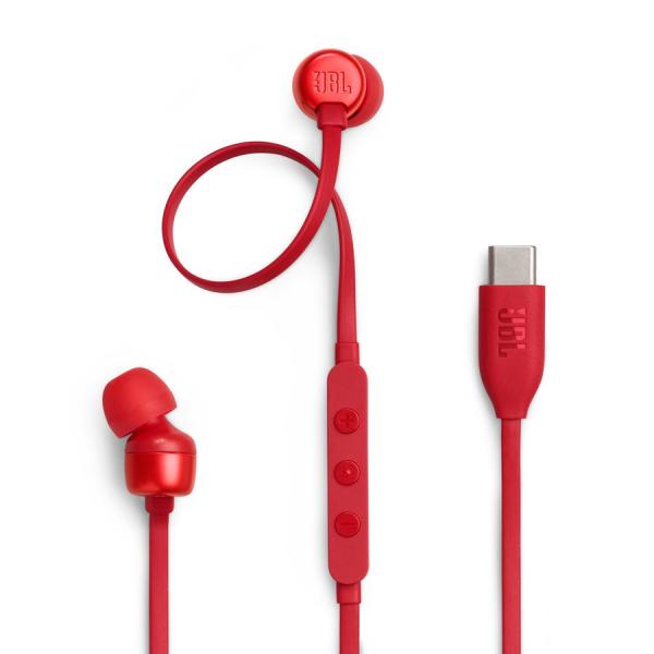 在庫状況：お取り寄せ//2024年09月 発売/◆USB TYPE-C接続◆マイク内蔵3ボタンリモコン搭載◆絡まりにくいフラットケーブル採用◆重量：約17g/[JBLT310CRED]