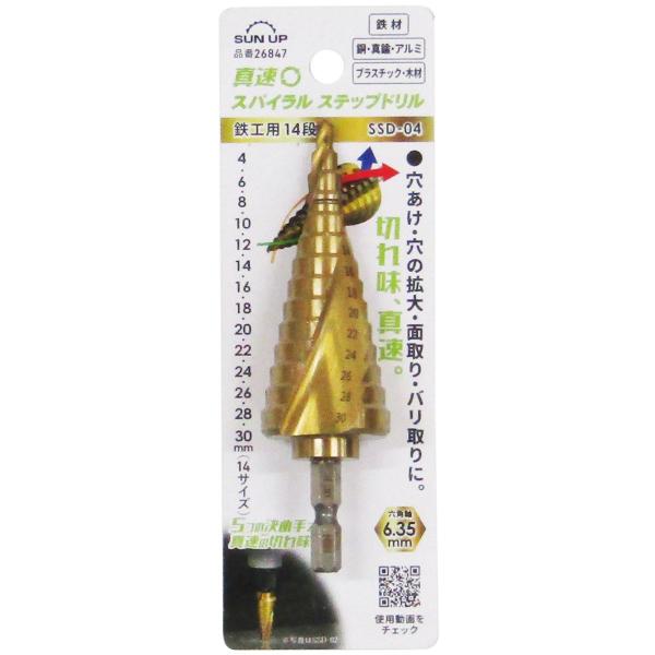 在庫状況：お取り寄せ/お届け：約1週間/※画像はイメージです。※熱処理を施した鋼材(焼入れ品)などの硬い素材の穴あけは出来ません。◆クロスシンニング◆チップブレーカー◆抵抗軽減研磨加工・穴径(14サイズ)：4〜30mm/[SSD04SUNUP]