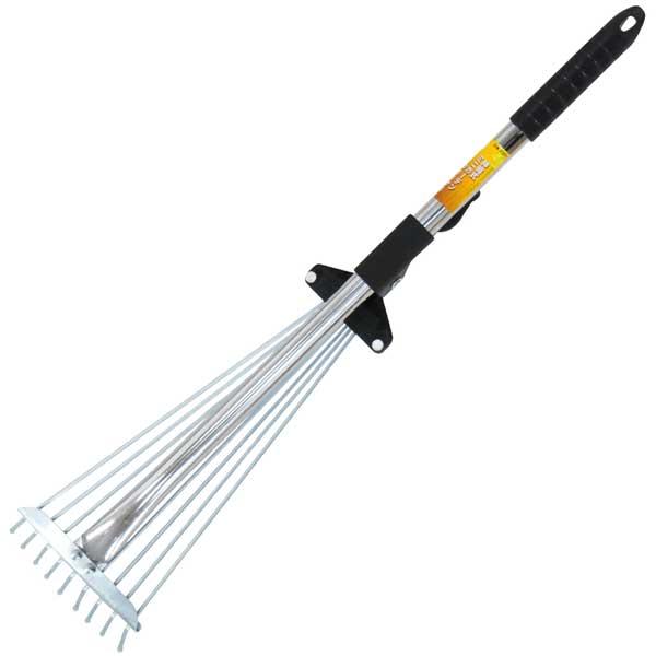 在庫状況：お取り寄せ/お届け：約1週間/◆落ち葉・草刈後の清掃に。◆9本爪の先端が丸い形状で土に刺さりにくい。◆約56cm〜76cmに伸縮、爪幅が約110mm〜260mmに広がります。/[33205ツリ]