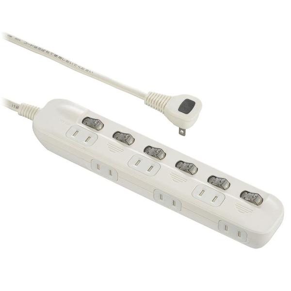 在庫状況：お取り寄せ/3日〜5日で出荷/◆充電アダプターが干渉しにくい交互コンセント◆LEDランプ付個別スイッチ◆ホコリシャッターでホコリの侵入や感電事故を防止・コンセント差し込み口数：6個口・コード長：2m/[HSTP62ADW22]