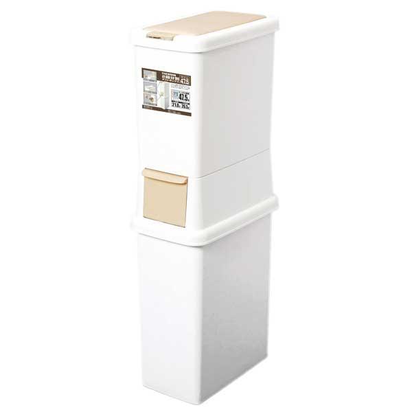 在庫状況：お取り寄せ/7日〜10日で出荷/◆組立簡単!キッチンの高さに丁度良い二分別できる省スペースダストボックス。◆上段はワンプッシュ開閉式・下段は前開放設計タイプ。◆袋の装着がラクにできるポリ袋押さえ付き。/[475LBEサンコプラ]