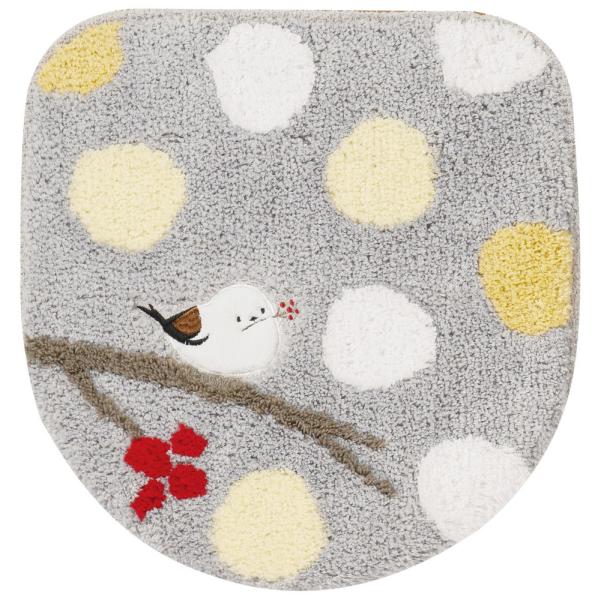 在庫状況：お取り寄せ/7日〜10日で出荷/※一部の型式(ドラム式)の洗濯機では、洗濯や脱水ができない場合があります◆赤い実をくわえたシマエナガを柔らかいマイクロファイバー生地のアップリケ刺繍で表現した兼用フタカバー◆カバー先端のツメを引っ掛...