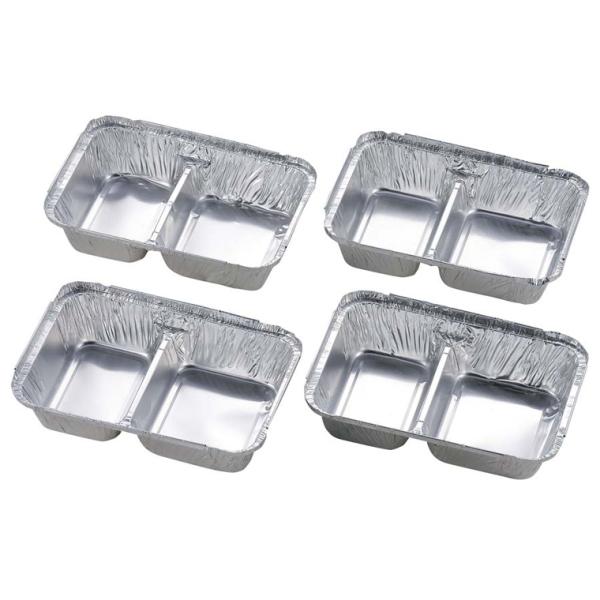 在庫状況：お取り寄せ/◆アルミバーベキュー仕切付 角型プレート・サイズ(約)：幅210×奥行150×高さ50mm・4枚組/[M6657]