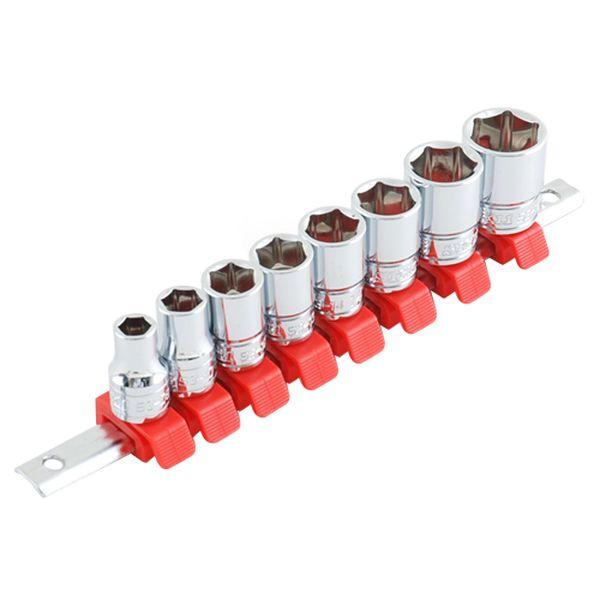 在庫状況：お取り寄せ/取引先在庫あり2日〜4日で出荷/◆面接触加工でボルトの角に優しい設計◆差込角9.5mmのミリサイズ対応ソケット8個組セット◆新型ソケットホルダーを採用しました/[SHS308MSK11]