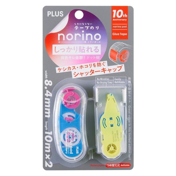 在庫状況：お取り寄せ/2026年02月 発売/◆モバイル型テープのり(norino pod)ちょっぴりお得な本体+リフィルセット◆防塵性抜群、楽々片手操作可能な “シャッターキャップ” を採用◆プリント貼り、スクラップにも最適なキレの良い(...
