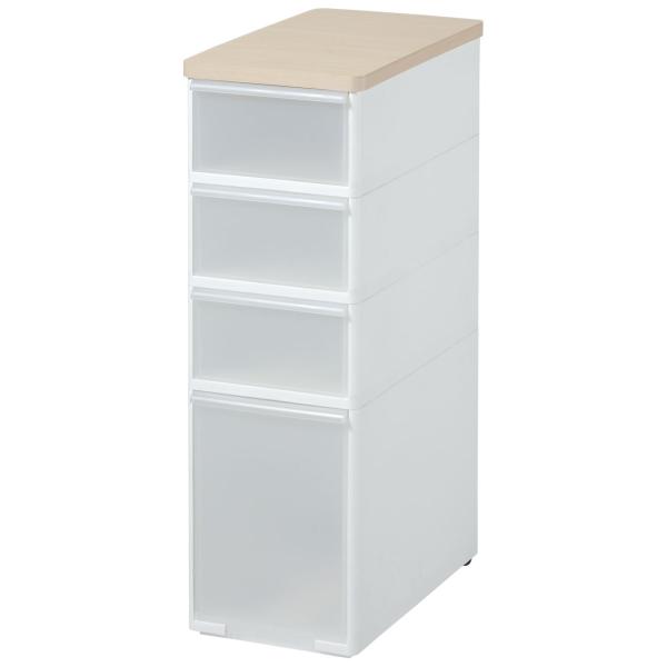 在庫状況：お取り寄せ/◆キッチン周りを整頓出来る天板付収納ストッカー◆浅型×3・ボトル用の引出し4段◆移動に便利なコロ付/[MS103WTストツカワイド]