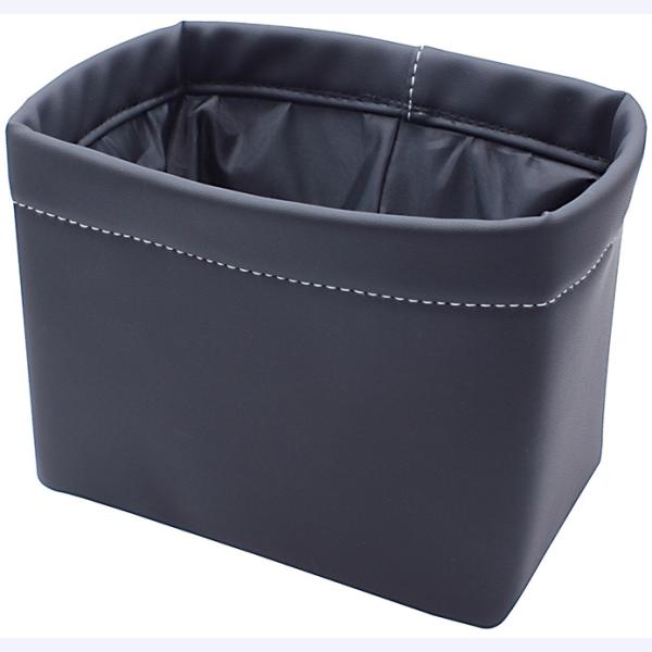 在庫状況：お取り寄せ/お届け：1月下旬以降/◆小物入れとしても使えるソフトなレザー調＆グレーステッチのゴミ箱◆500mlペットボトルが3本入るスモールタイプ◆フロアマットに置くだけで横すべりしにくい強力底面マジックテープ固定式/[ZE54]