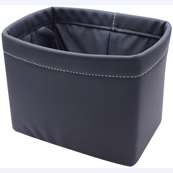 在庫状況：お取り寄せ/お届け：1月下旬以降/◆小物入れ等としても使えるソフトなレザー調＆グレーステッチのゴミ箱◆500mlペットボトルが6本入るラージタイプ◆フロアマットに置くだけで横すべりしにくい強力底面マジックテープ固定式/[ZE55]